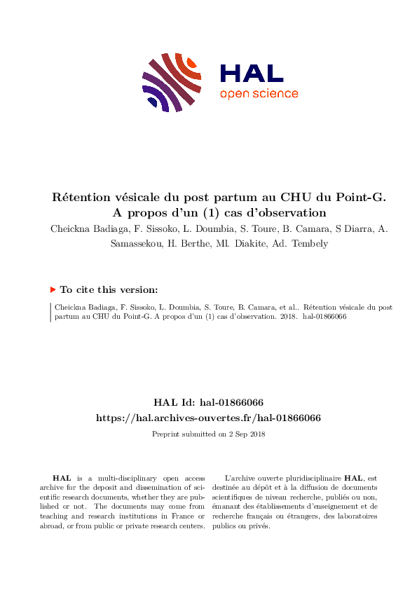 (PDF) Rétention vésicale du post partum au CHU du Point-G. A propos d ...