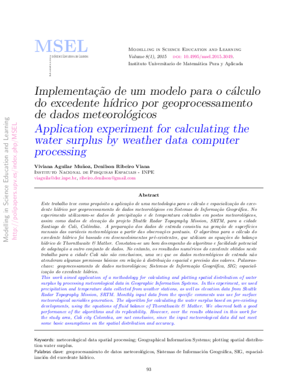 (PDF) Application experiment for calculating the water surplus by weather data computer processing