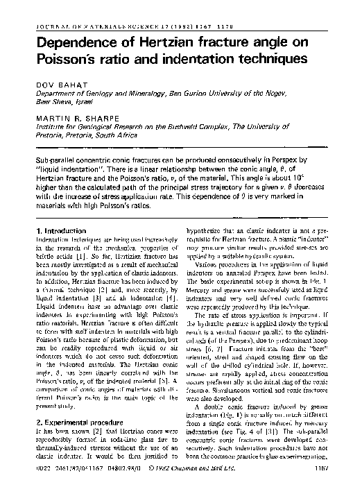 (PDF) Dependence of Hertzian fracture angle on Poissons ratio and ...