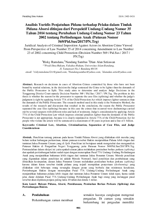 (PDF) Analisis Yuridis Penjatuhan Pidana terhadap Pelaku dalam Tindak Pidana Aborsi ditinjau ...