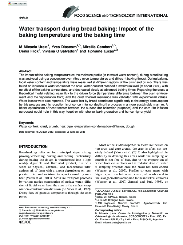 (PDF) Water transport during bread baking: Impact of the baking ...