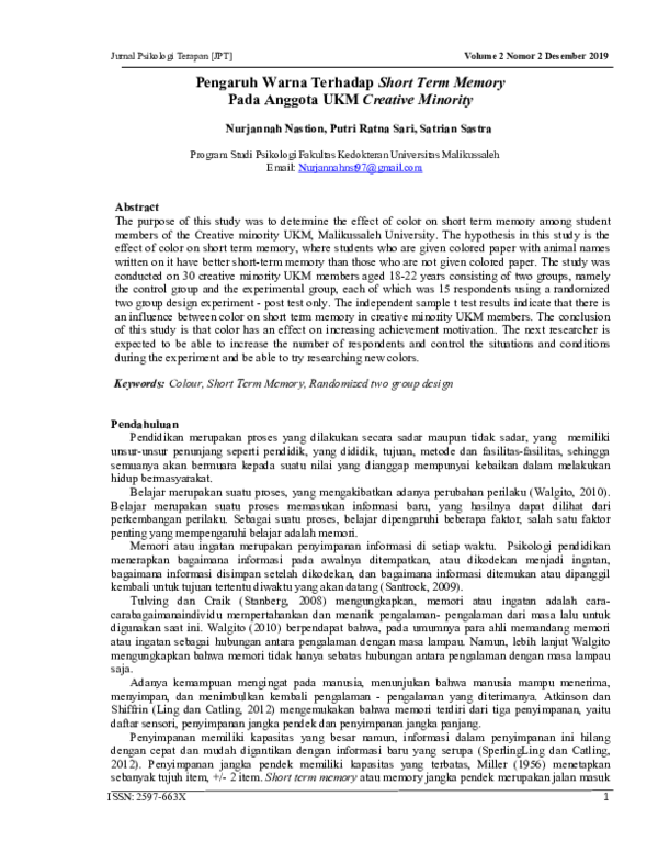 (PDF) Pengaruh Warna Terhadap Short Term Memory Pada Anggota UKM ...
