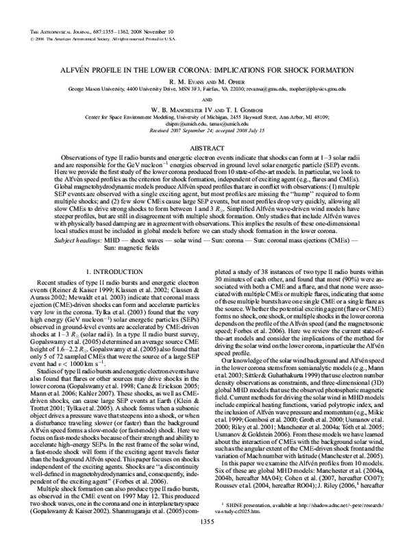 (PDF) Alfvén Profile in the Lower Corona: Implications for Shock Formation
