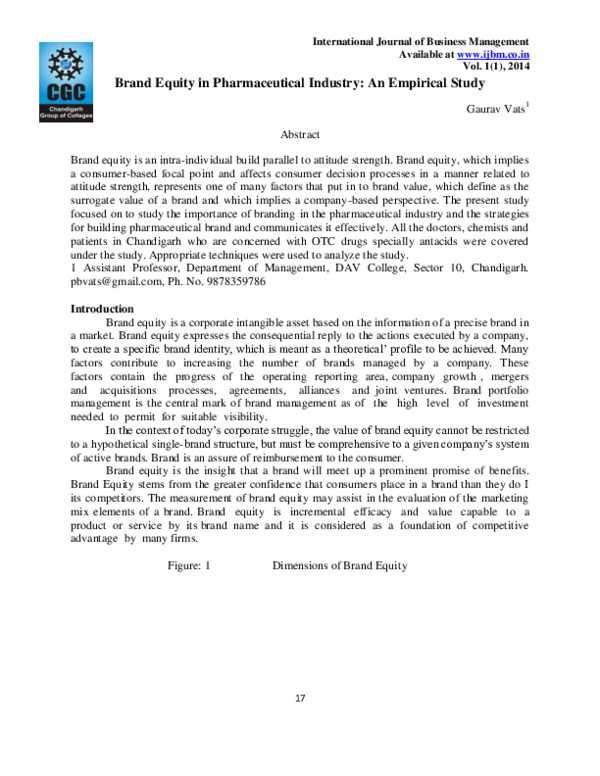 (PDF) Brand Equity in Pharmaceutical Industry: An Empirical Study