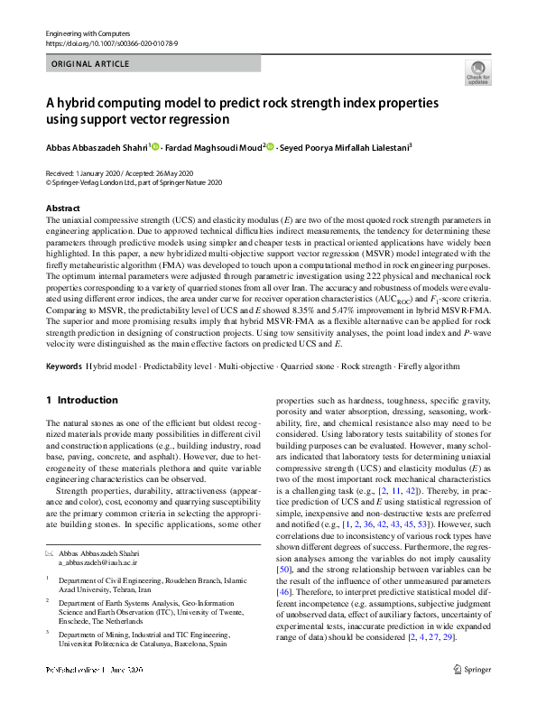 (PDF) A hybrid computing model to predict rock strength index properties using support vector ...