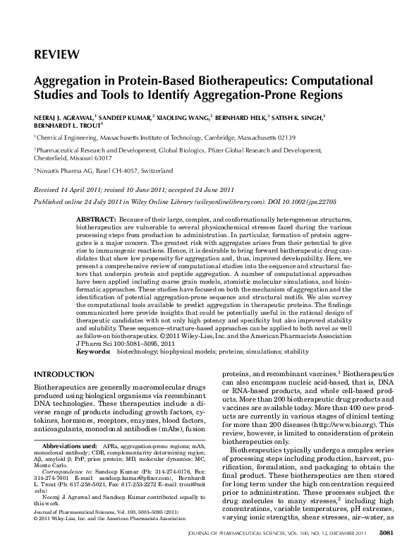 (PDF) Aggregation in Protein-Based Biotherapeutics: Computational ...