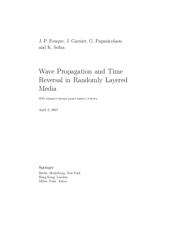 (PDF) Wave Propagation and Time Reversal in Randomly Layered Media