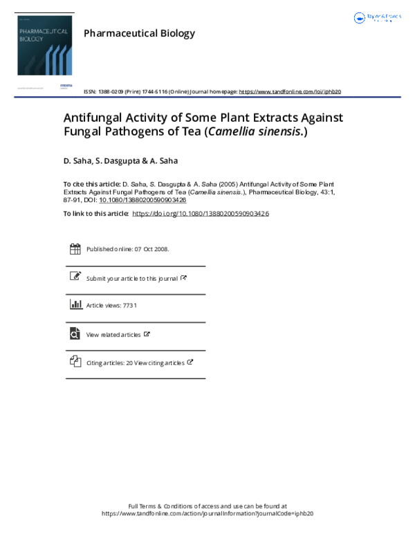 (PDF) Antifungal Activity of Some Plant Extracts Against Fungal Pathogens of Tea (Camellia ...