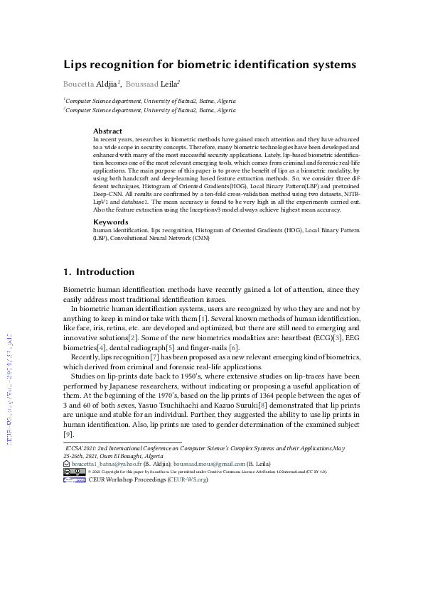 (PDF) Lips recognition for biometric identification systems