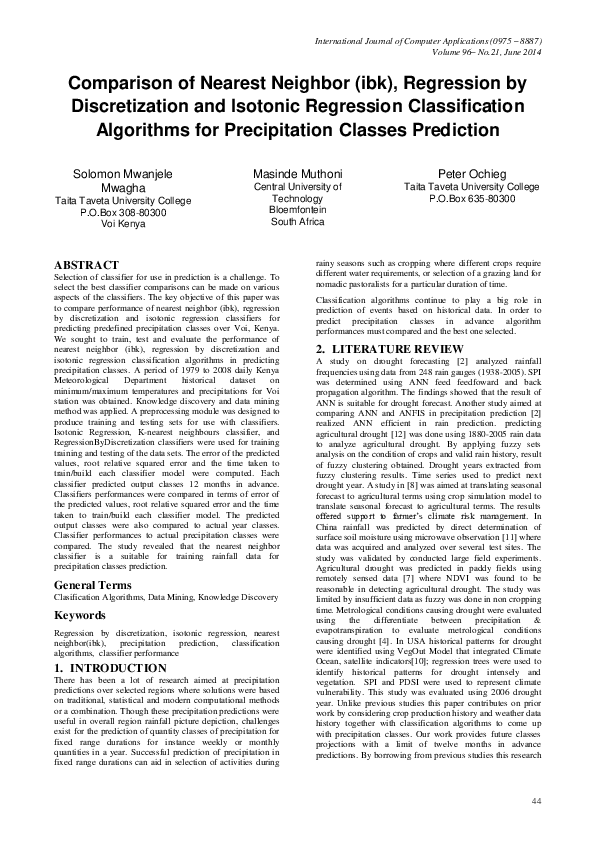 (PDF) Comparison of Nearest Neighbor (ibk), Regression by Discretization and Isotonic Regression ...