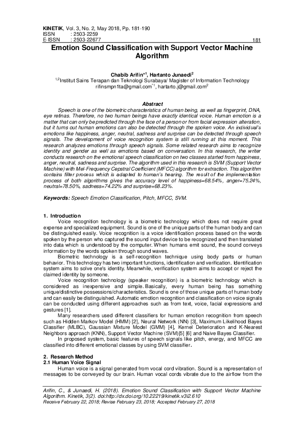 Pdf Emotion Sound Classification With Support Vector Machine Algorithm 6761