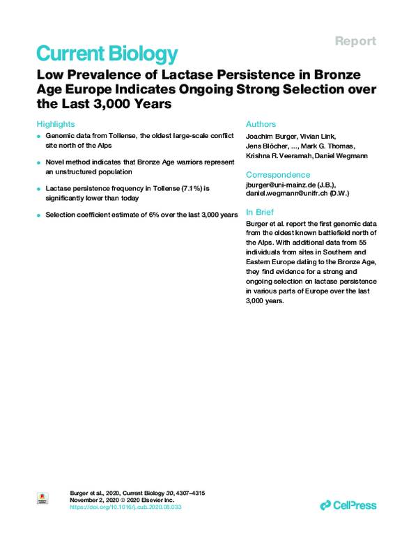 (PDF) Low Prevalence of Lactase Persistence in Bronze Age Europe ...