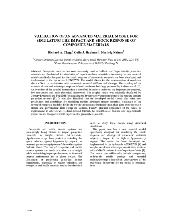 (PDF) Validation of an Advanced Material Model for Simulating the Impact and Shock Response of ...