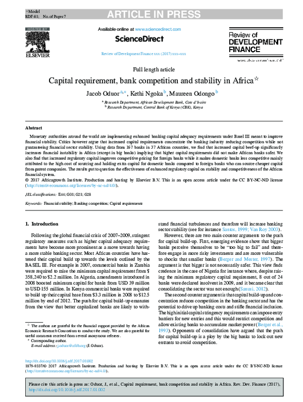 (PDF) Capital requirement, bank competition and stability in Africa