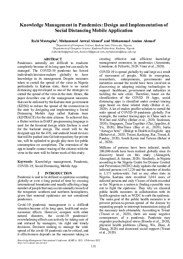 (PDF) Knowledge Management in Pandemics: Design and Implementation of Social Distancing Mobile ...