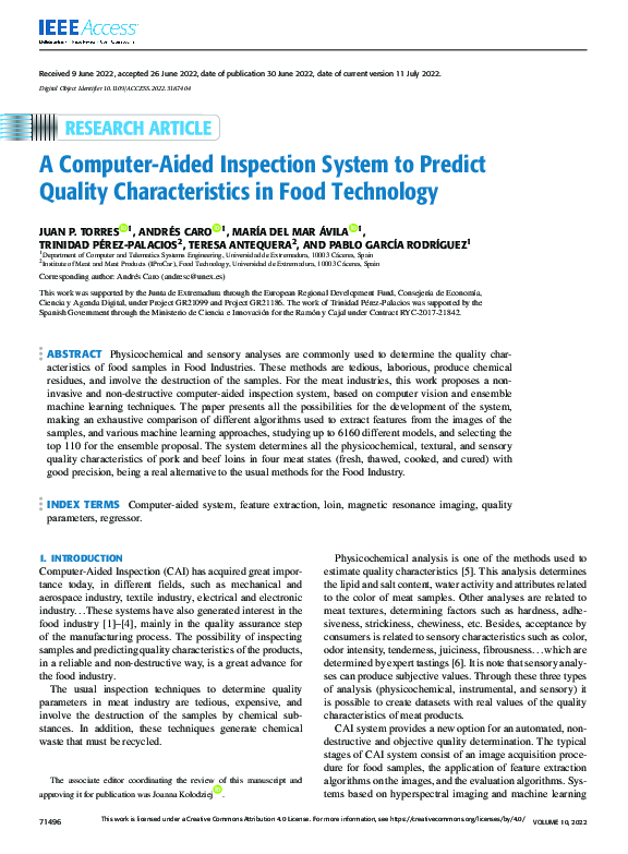 (PDF) A Computer-Aided Inspection System to Predict Quality Characteristics in Food Technology