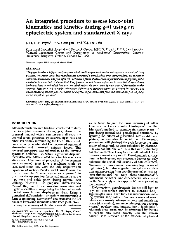 (PDF) An integrated procedure to assess knee-joint kinematics and kinetics during gait using an ...
