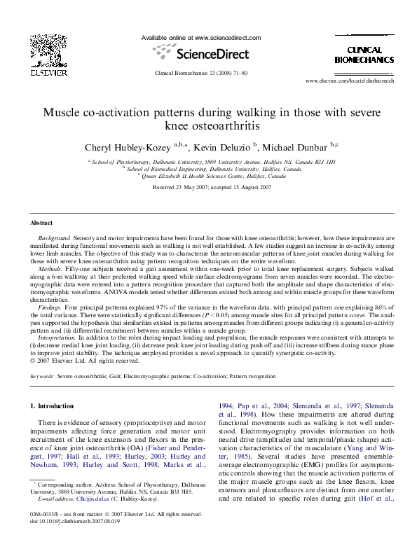 (PDF) Muscle co-activation patterns during walking in those with severe ...