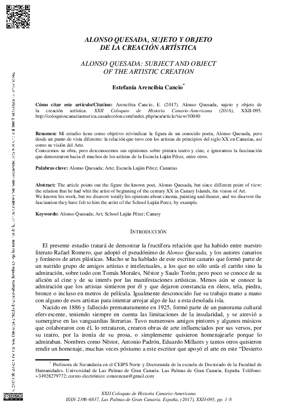 (PDF) Alonso Quesada, sujeto y objeto de la creación artística / Alonso ...