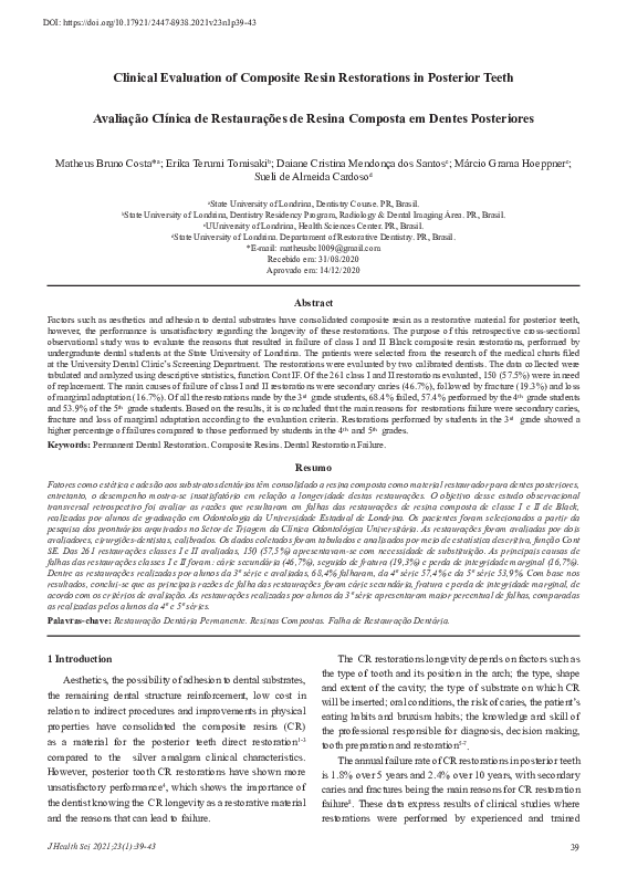 Pdf Clinical Evaluation Of Composite Resin Restorations In Posterior Teeth