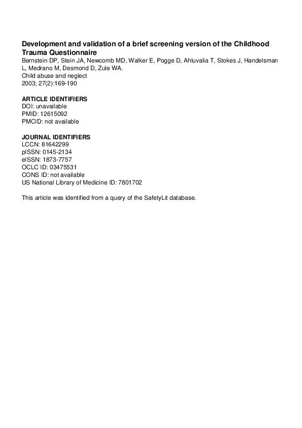 (PDF) Development and validation of a brief screening version of the ...