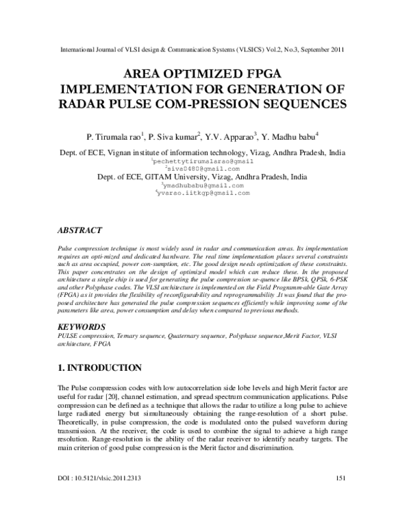 Pdf Area Optimized Fpga Implementation For Generation Of Radar Pulse Compression Sequences