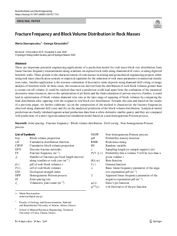 (PDF) Fracture Frequency and Block Volume Distribution in Rock Masses