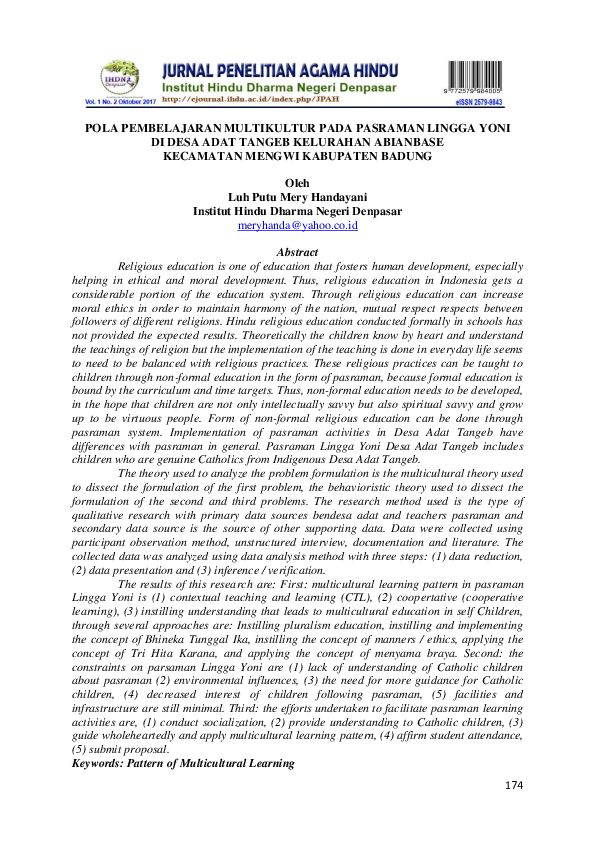(PDF) Pola Pembelajaran Multikulturpada Pasraman Lingga Yoni DI Desa ...