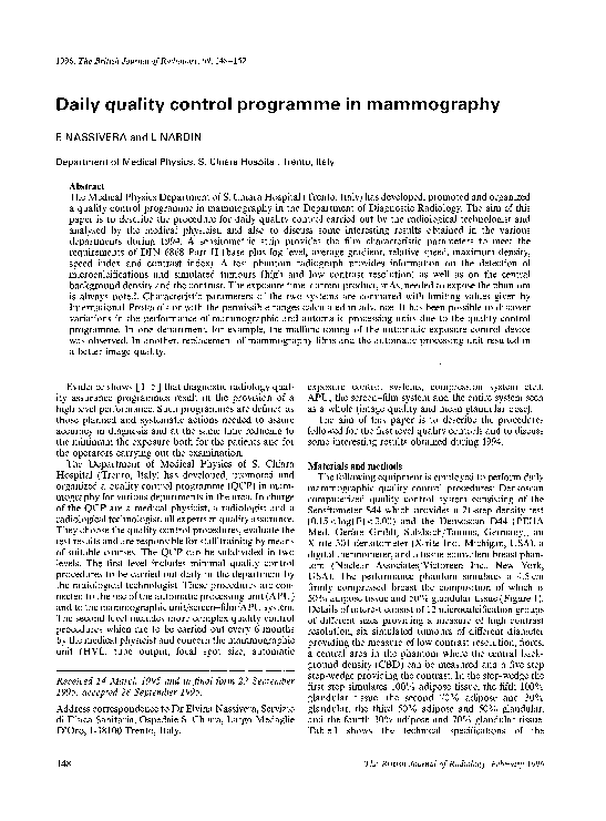 (PDF) Daily quality control programme in mammography | LINO NARDIN - Academia.edu
