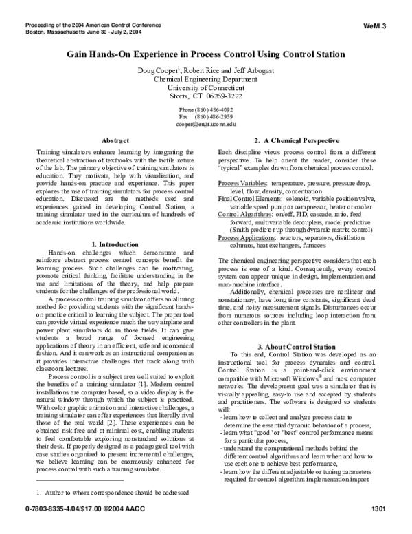 (PDF) Gain hands-on experience in process control using control station