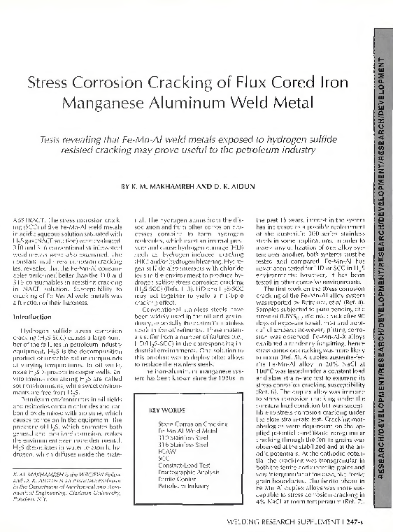 (PDF) Stress corrosion cracking of flux cored iron manganese aluminum ...