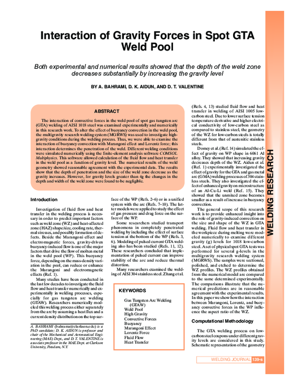 (PDF) Interaction of Gravity Forces in Spot GTA Weld Pool