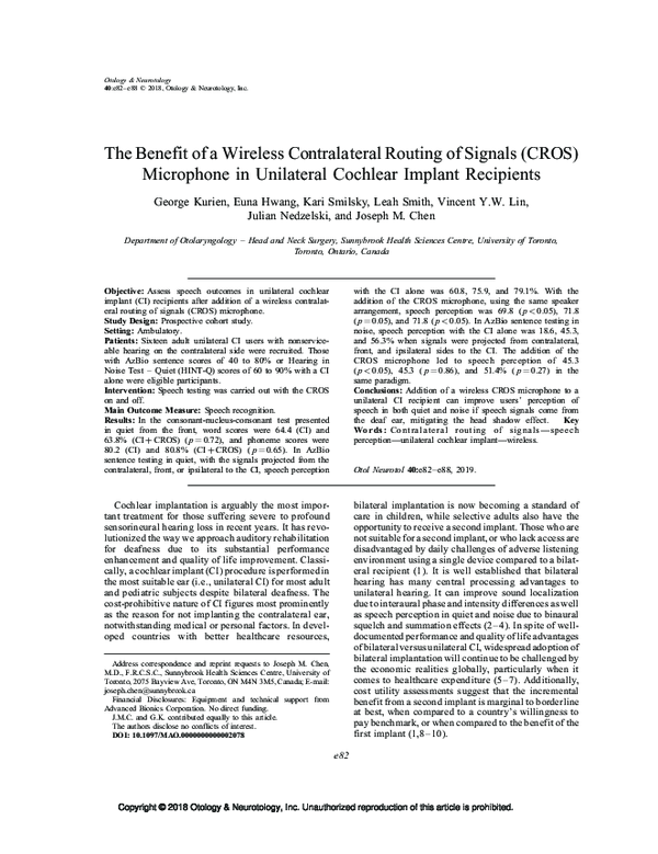 (PDF) The Benefit of a Wireless Contralateral Routing of Signals (CROS ...