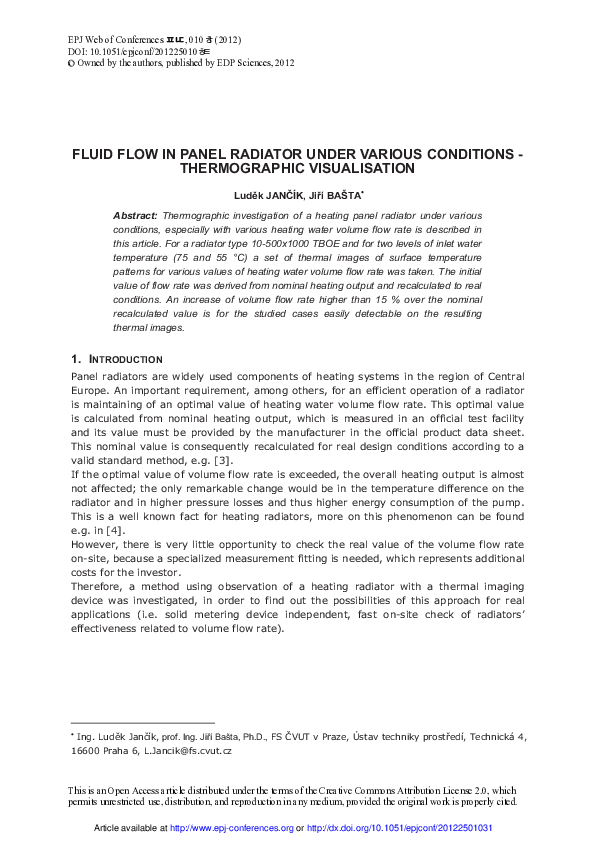 (PDF) Fluid flow in panel radiator under various conditions - thermographic visualisation