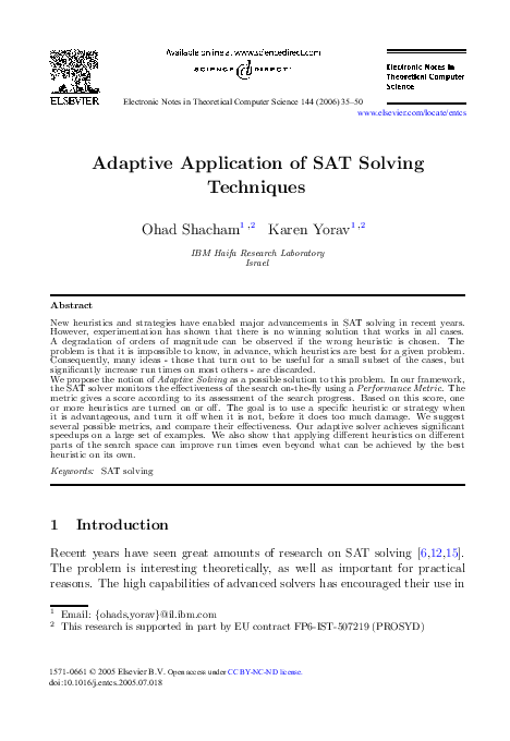 (PDF) Adaptive Application of SAT Solving Techniques