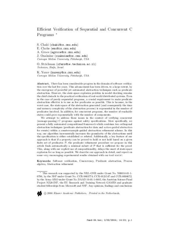 Pdf Efficient Verification Of Sequential And Concurrent C Programs