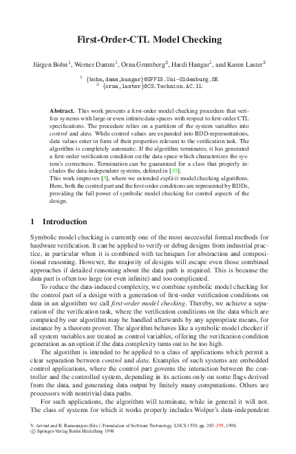 (PDF) First-Order-CTL Model Checking | Karen Yorav - Academia.edu