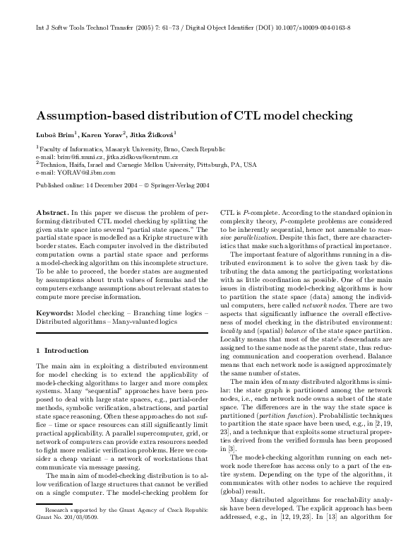 (PDF) Assumption-based distribution of CTL model checking | Karen Yorav - Academia.edu
