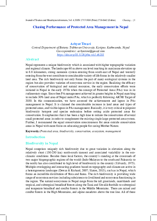 (PDF) Chasing Performance of Protected Area Management in Nepal