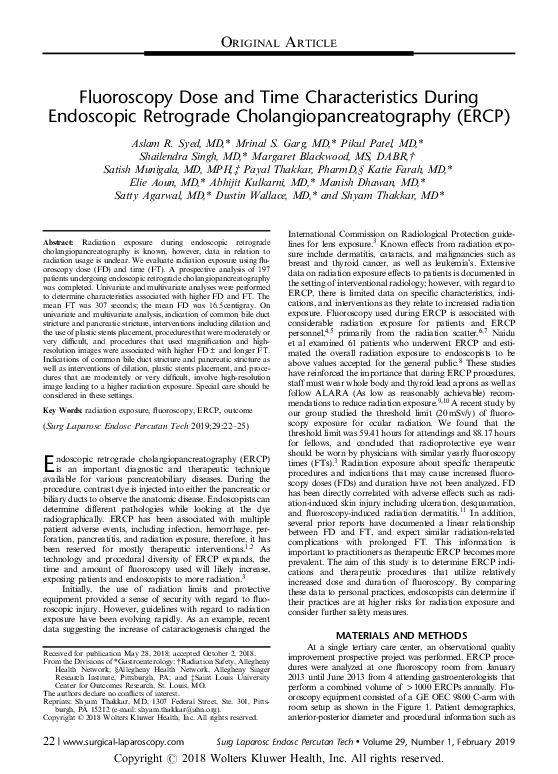 (PDF) Fluoroscopy Dose and Time Characteristics During Endoscopic ...