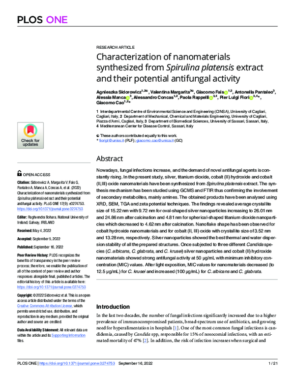 (PDF) Characterization of nanomaterials synthesized from Spirulina platensis extract and their ...