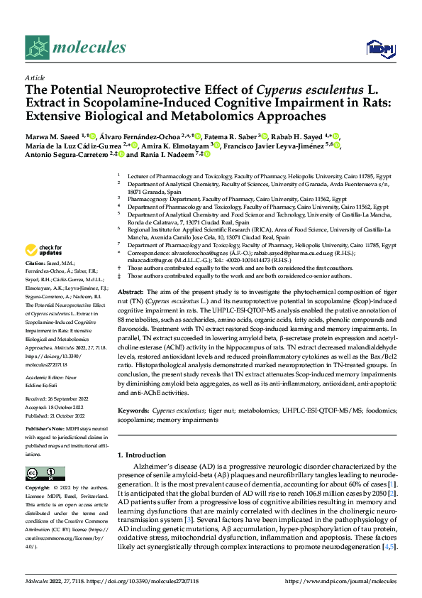 (PDF) The Potential Neuroprotective Effect of Cyperus esculentus L. Extract in Scopolamine ...