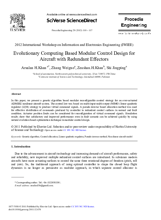 (PDF) Evolutionary Computing Based Modular Control Design for Aircraft with Redundant Effectors
