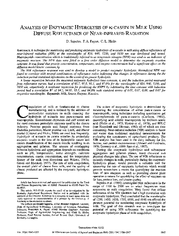(PDF) Analysis of Enzymatic Hydrolysis of k-casein in Milk Using ...