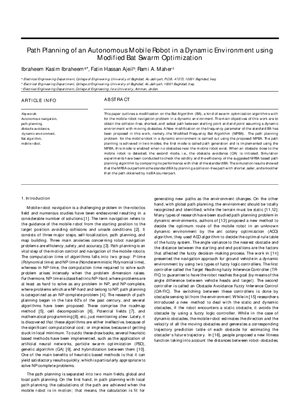 (PDF) Path Planning of an Autonomous Mobile Robot in a Dynamic Environment using Modified Bat ...