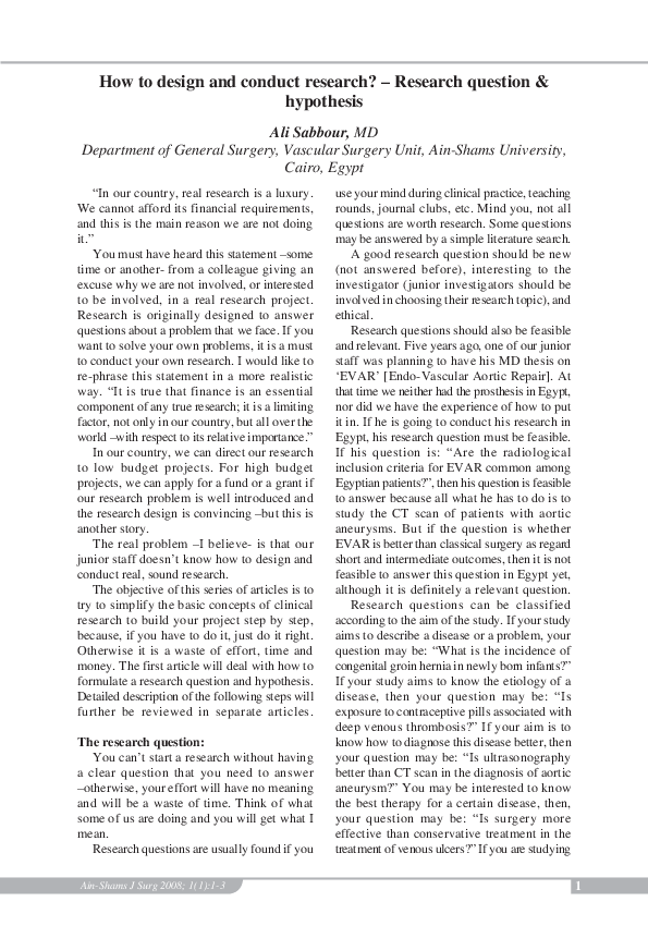 (PDF) How to design and conduct research? – Research question & hypothesis