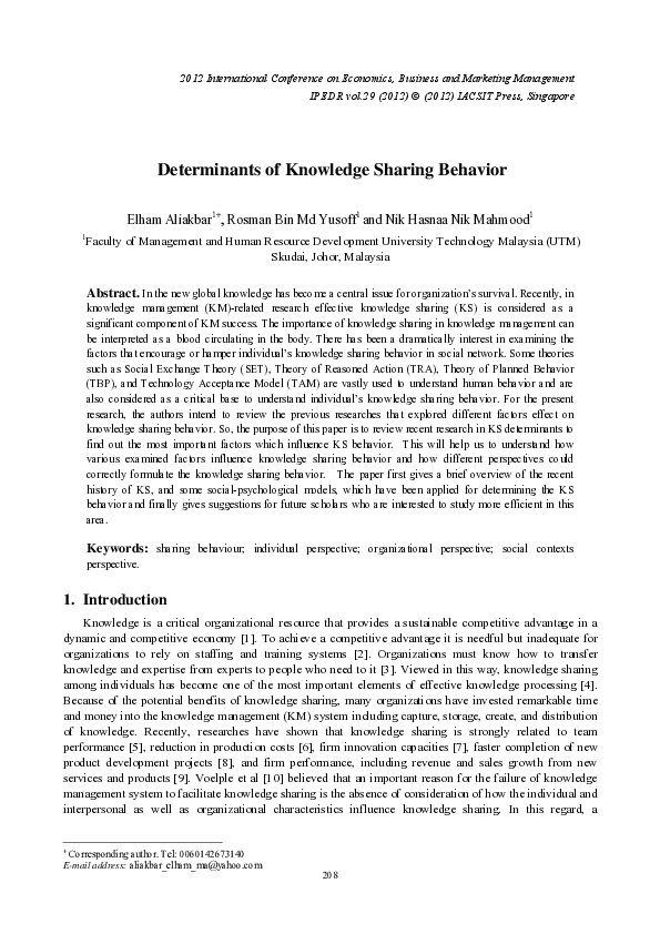 (PDF) Determinants of Knowledge Sharing Behavior