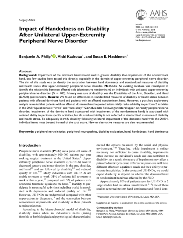 (PDF) Impact of Handedness on Disability After Unilateral Upper ...