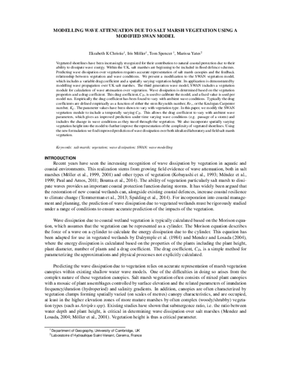 Pdf Modeling Wave Attenuation Due To Saltmarsh Vegetation Using A Modified Swan Model