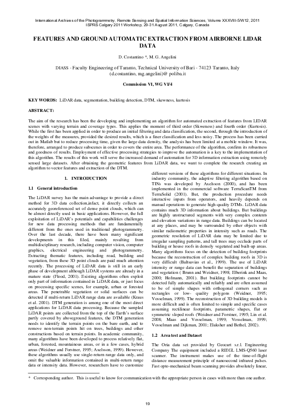 Pdf Features And Ground Automatic Extraction From Airborne Lidar Data